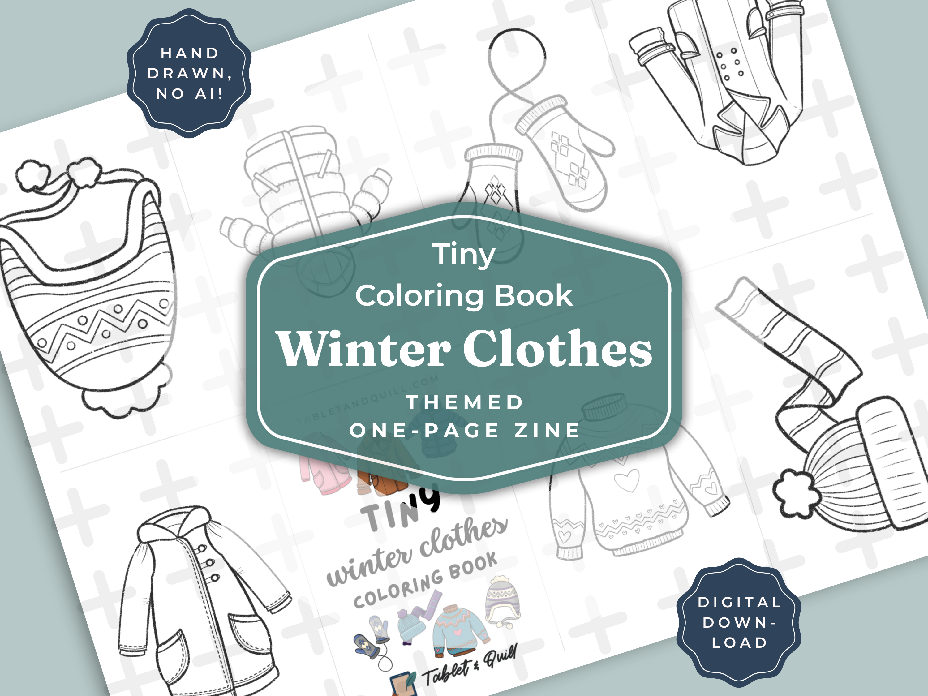 Printable Tiny Winter Clothes Coloring Book, DIY 1 Page Zine Craft ...