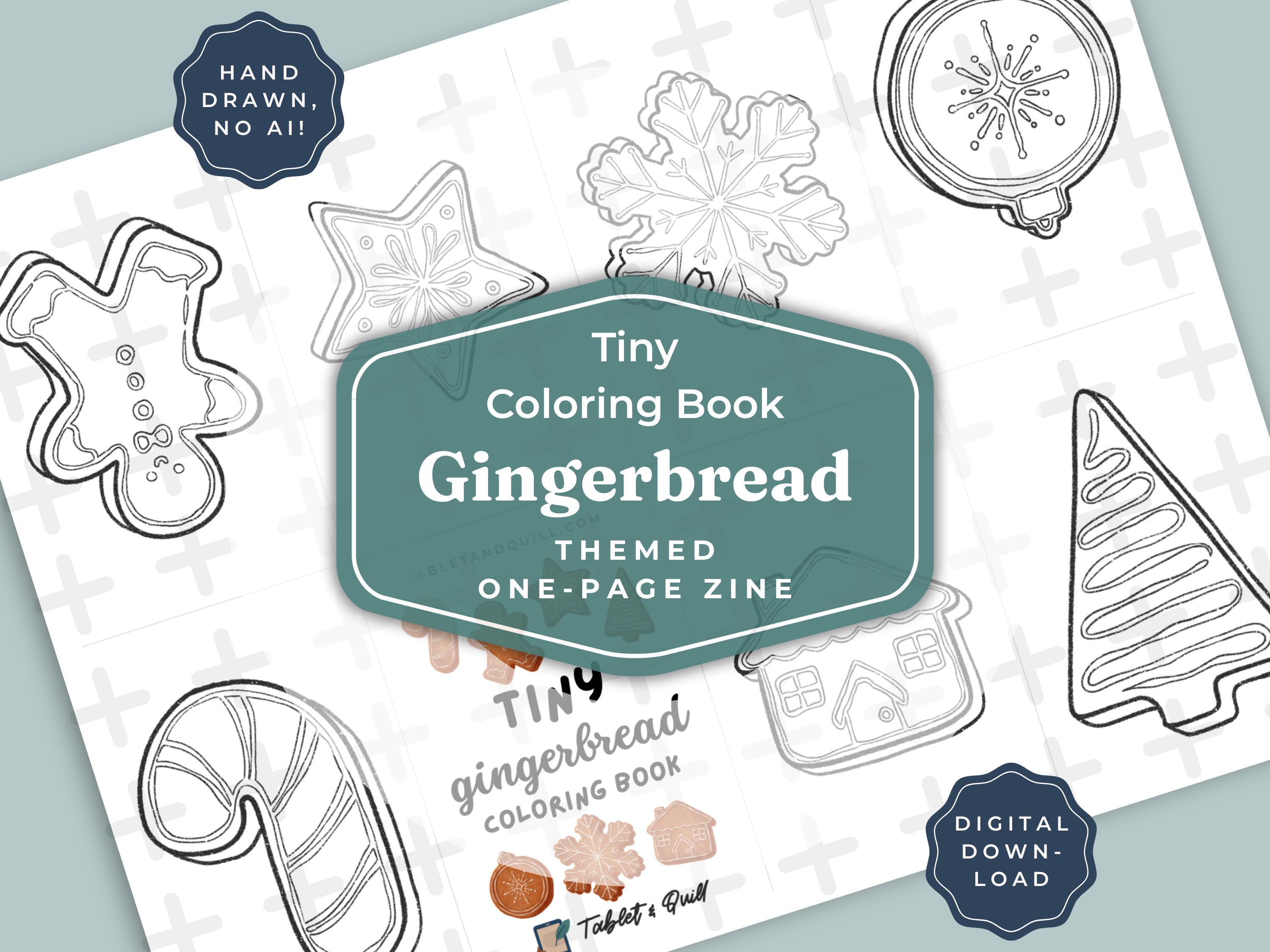 Printable Tiny Gingerbread Cookies Coloring Book, DIY 1 Page Zine Craft ...