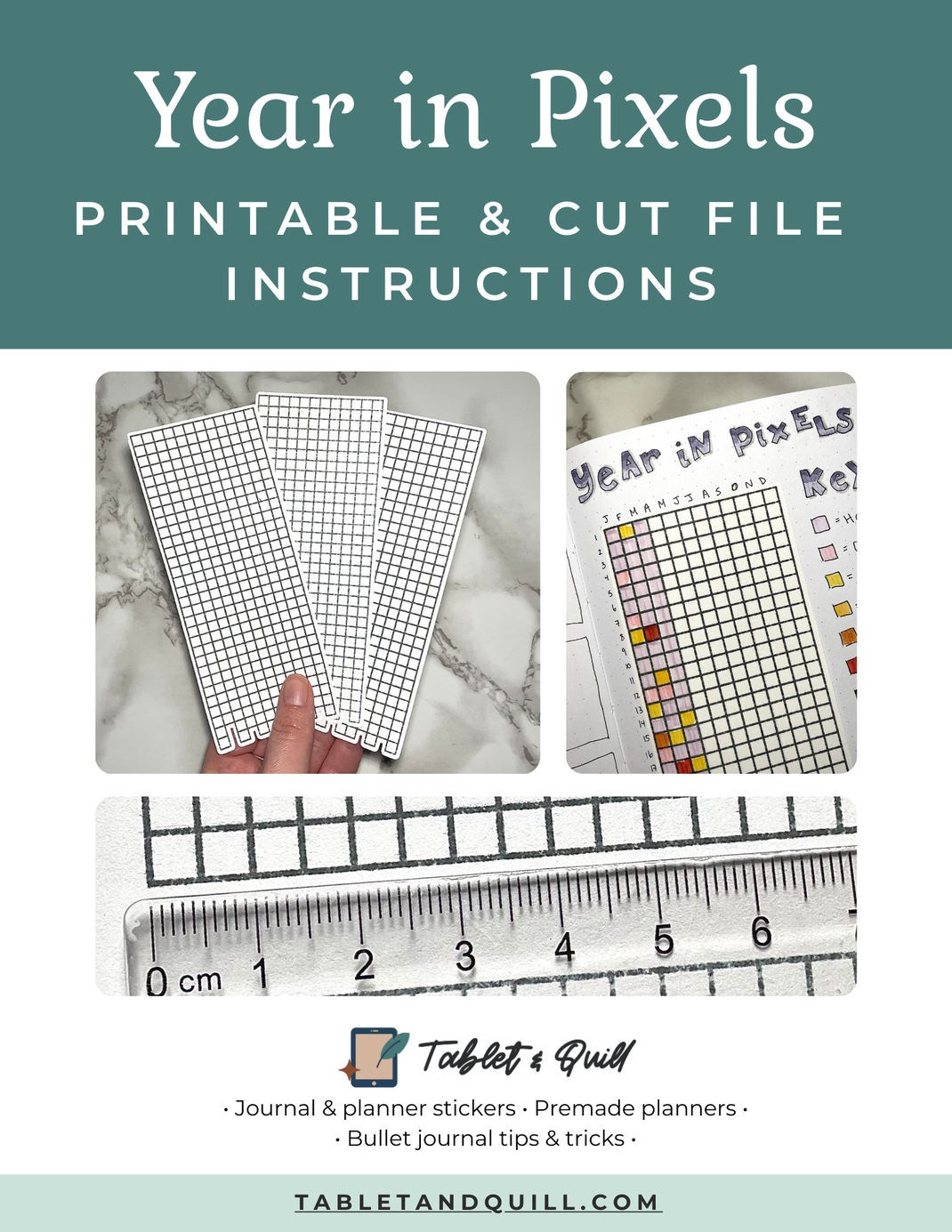 Year in Pixels Template, Printable, and Cut File for Bullet Journal ...